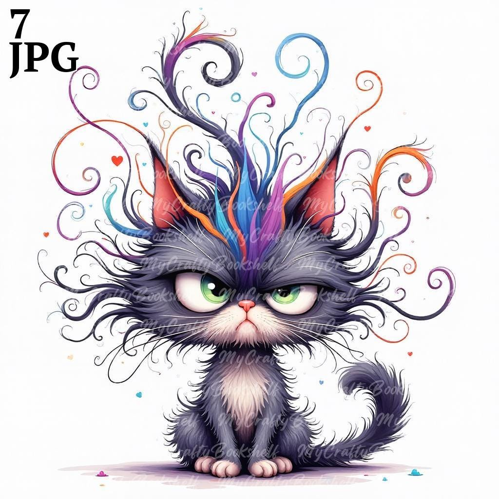 Frazzled Cat Watercolor Clipart: Funny Cat Pngs (digital Download) - Etsy