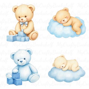 17 Teddy Bear Clipart, Blue Baby Bear Clip Art, Cute Nursery PNG for ...