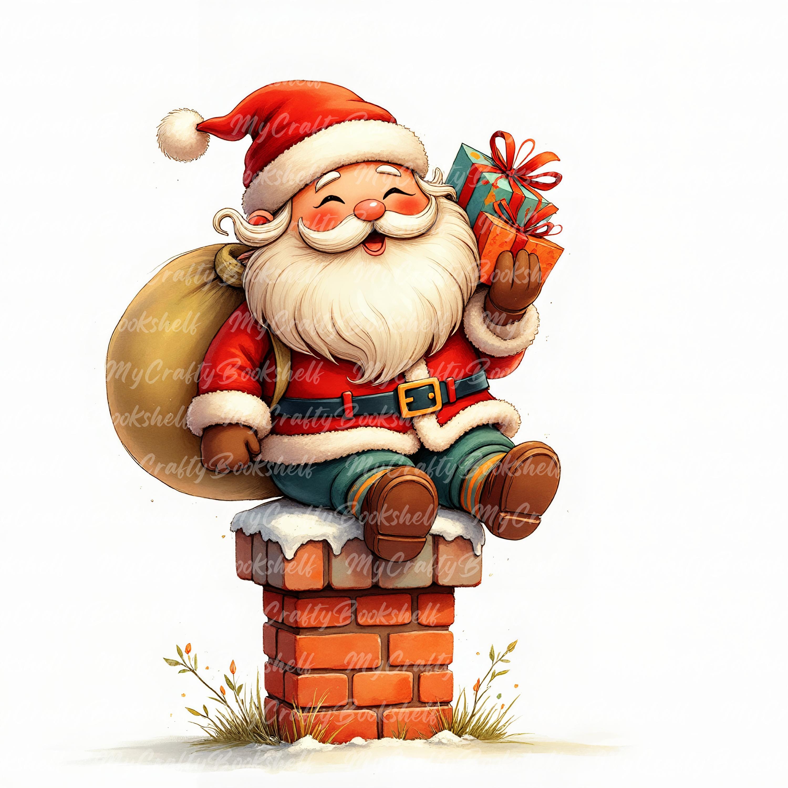 Whimsical Santa Chimney Watercolor Clipart: High-res Pngs (digital ...