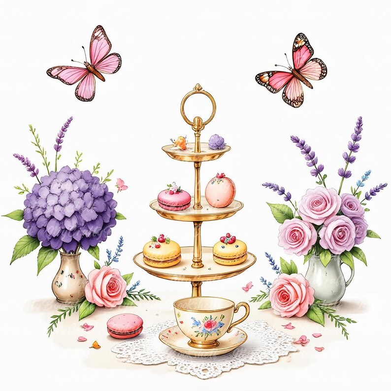 19 English Garden Tea Party, Tea Party Clipart, Printable Watercolor ...