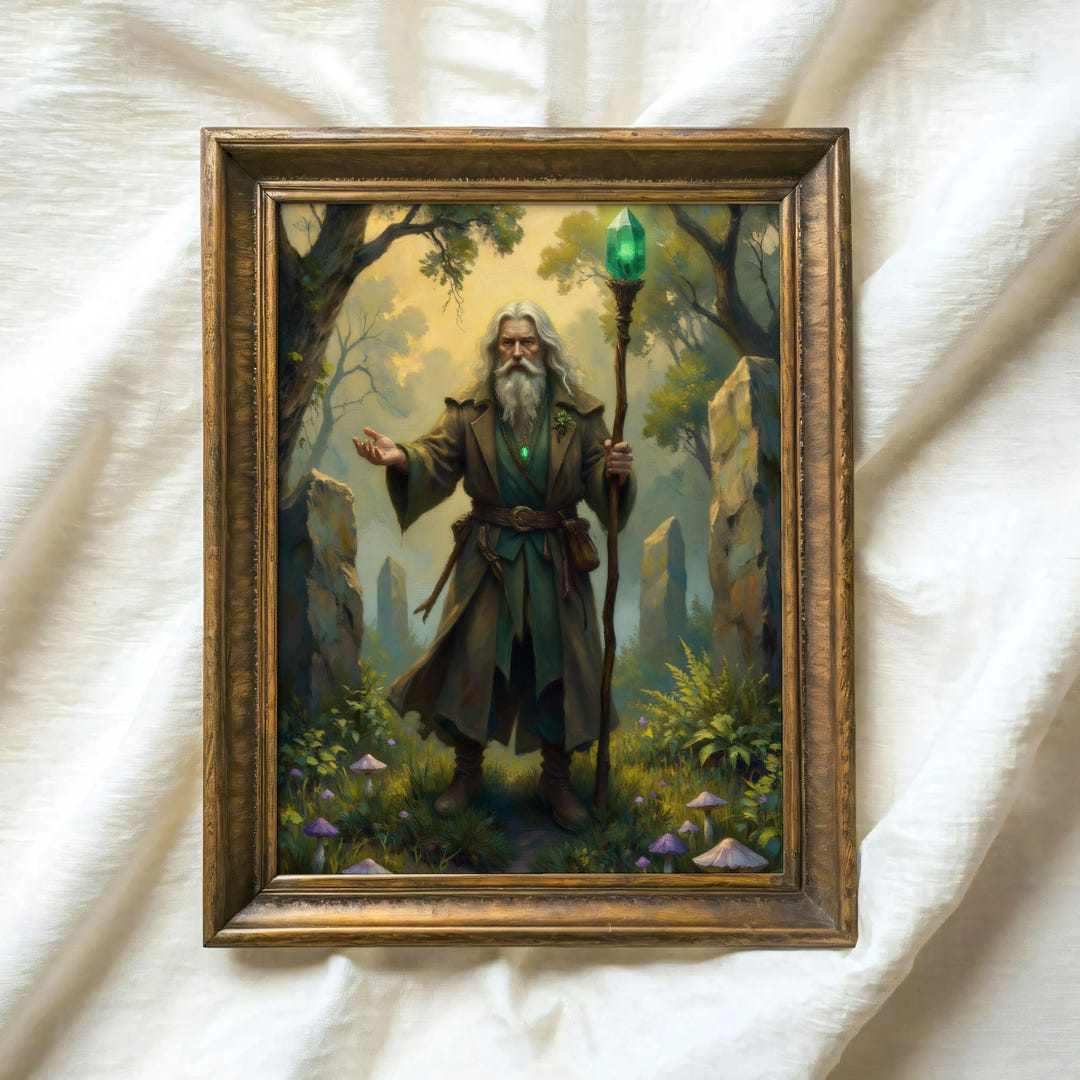 Druid Wizard Forest Fantasy Art Print: Old Sage Portrait, Mystical ...