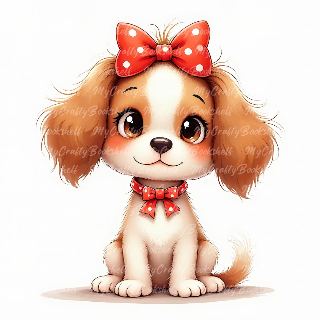 15 Puppy With Bow Clipart, Commercial Use, Whimsical Ephemera ...