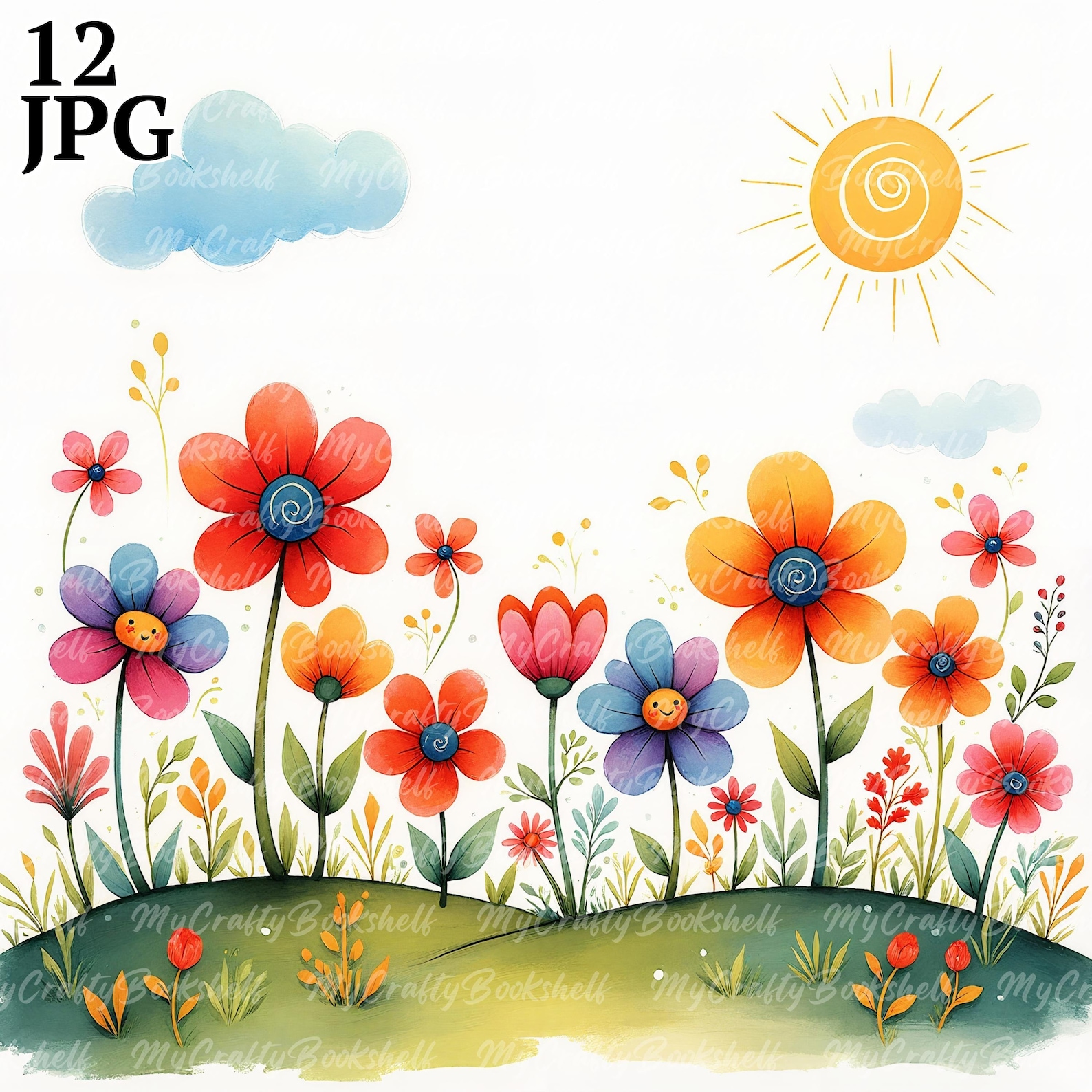 Watercolor Meadow Flowers Clip Art Bundle: Whimsical Pngs (digital ...