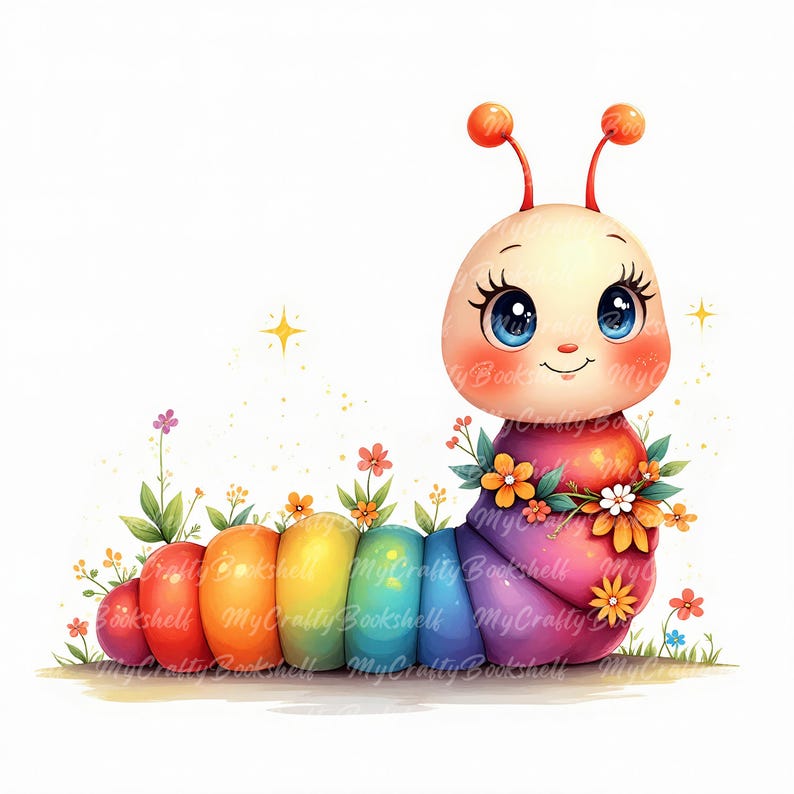 Watercolor Caterpillar Clipart: Whimsical PNG Ephemera (commercial Use ...
