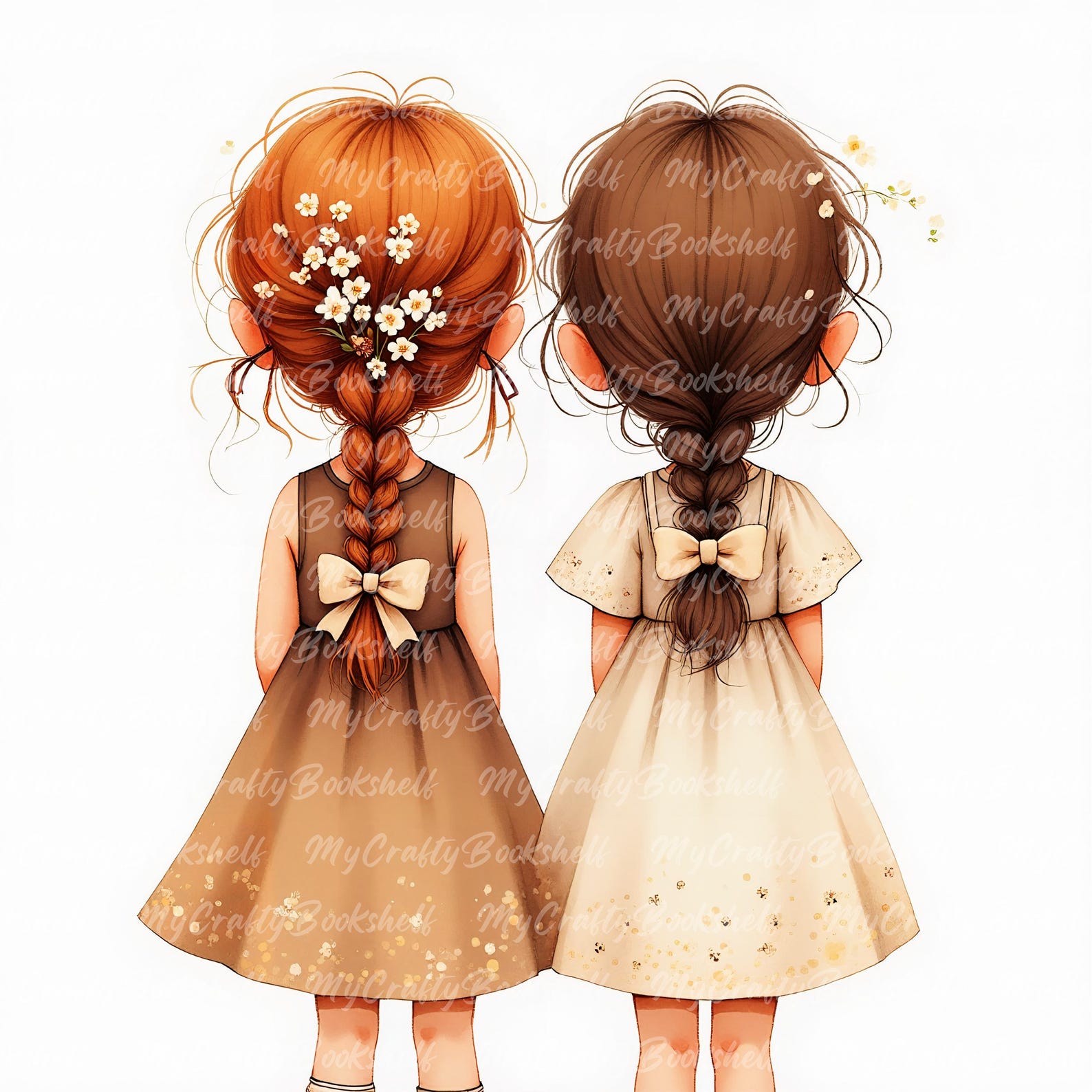 12 Best Friends Little Girls Clip Art Kit High Res Watercolor Jpgs for ...