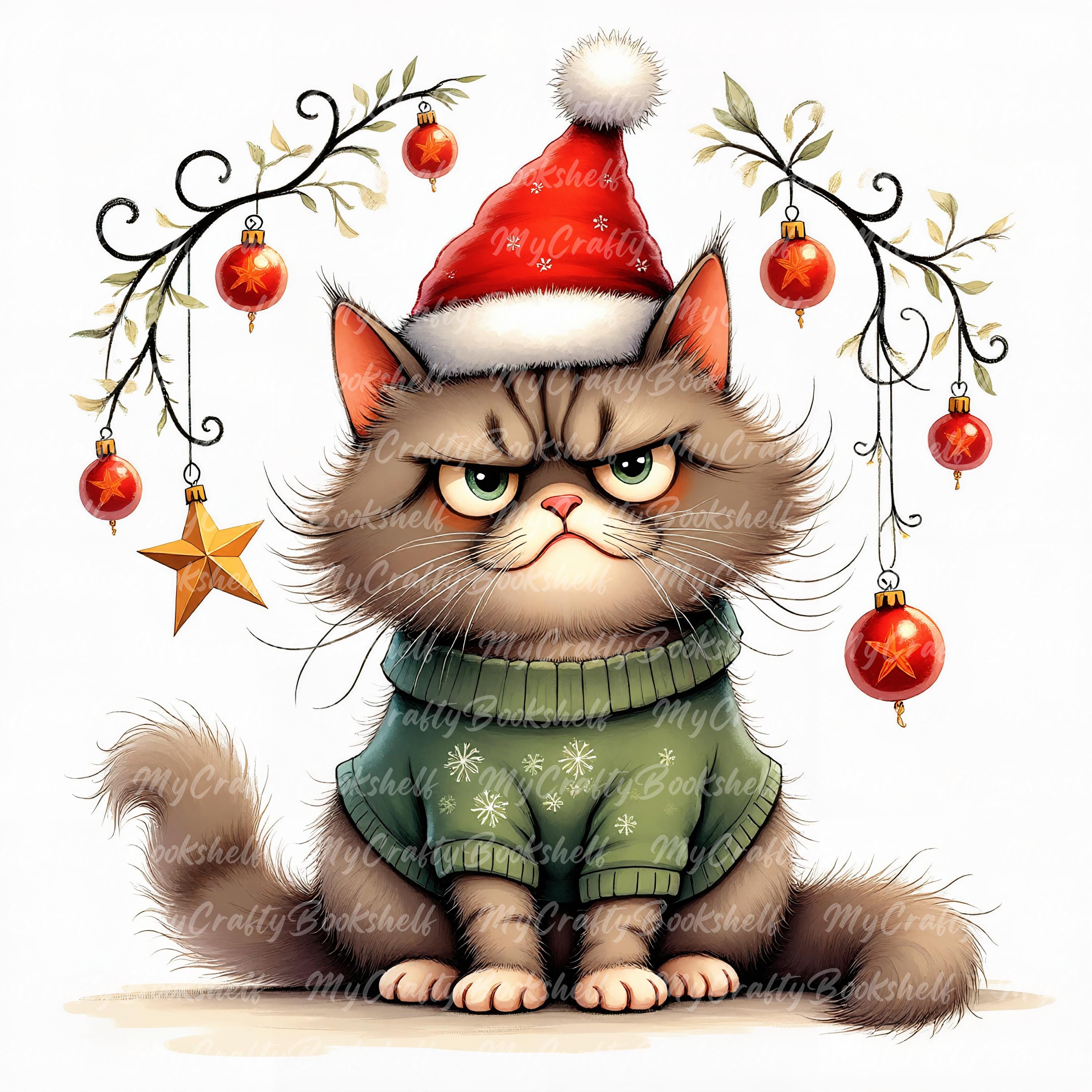 Santa Cat Watercolor Clipart: Christmas Pngs for Junk Journals (digital ...