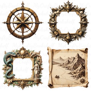 19 Antique Maps Clipart, Vintage Map Clip Art PNG for Junk Journal ...