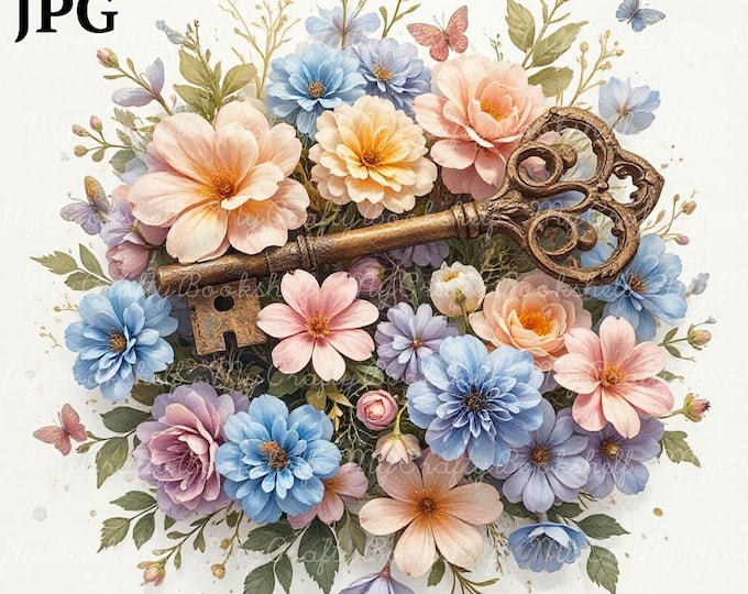 Vintage Key Watercolor Clipart: Antique Keys JPG Images (digital ...