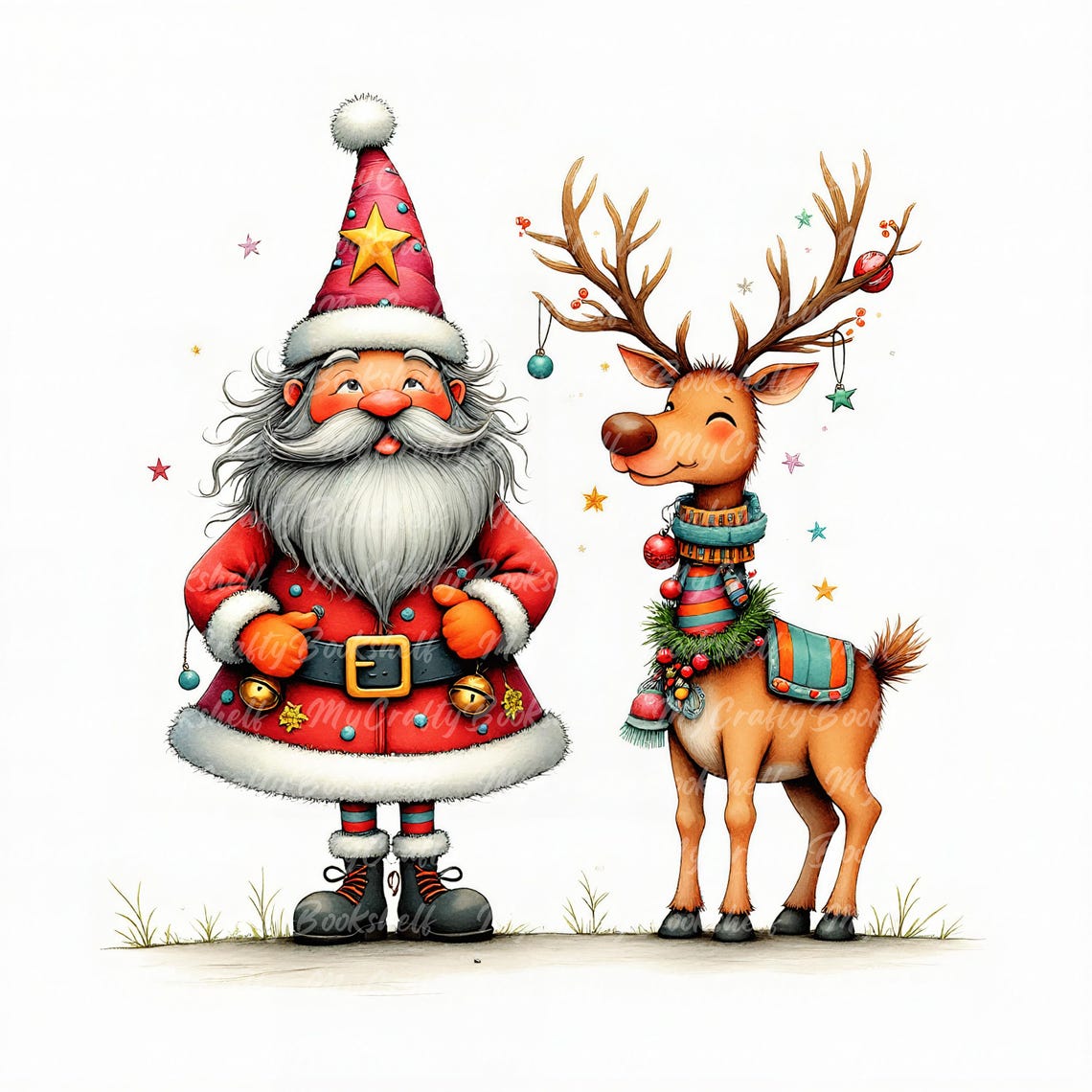 Watercolor Santa & Reindeer Clipart: Christmas Pngs (digital Download ...