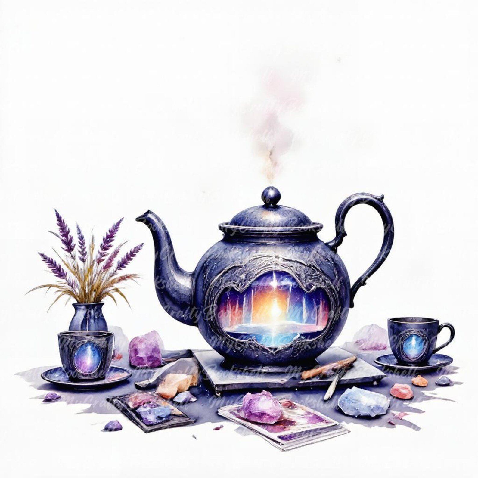Mystical Witch Tea Clipart: Watercolor Tea Cup Ritual (digital Download ...
