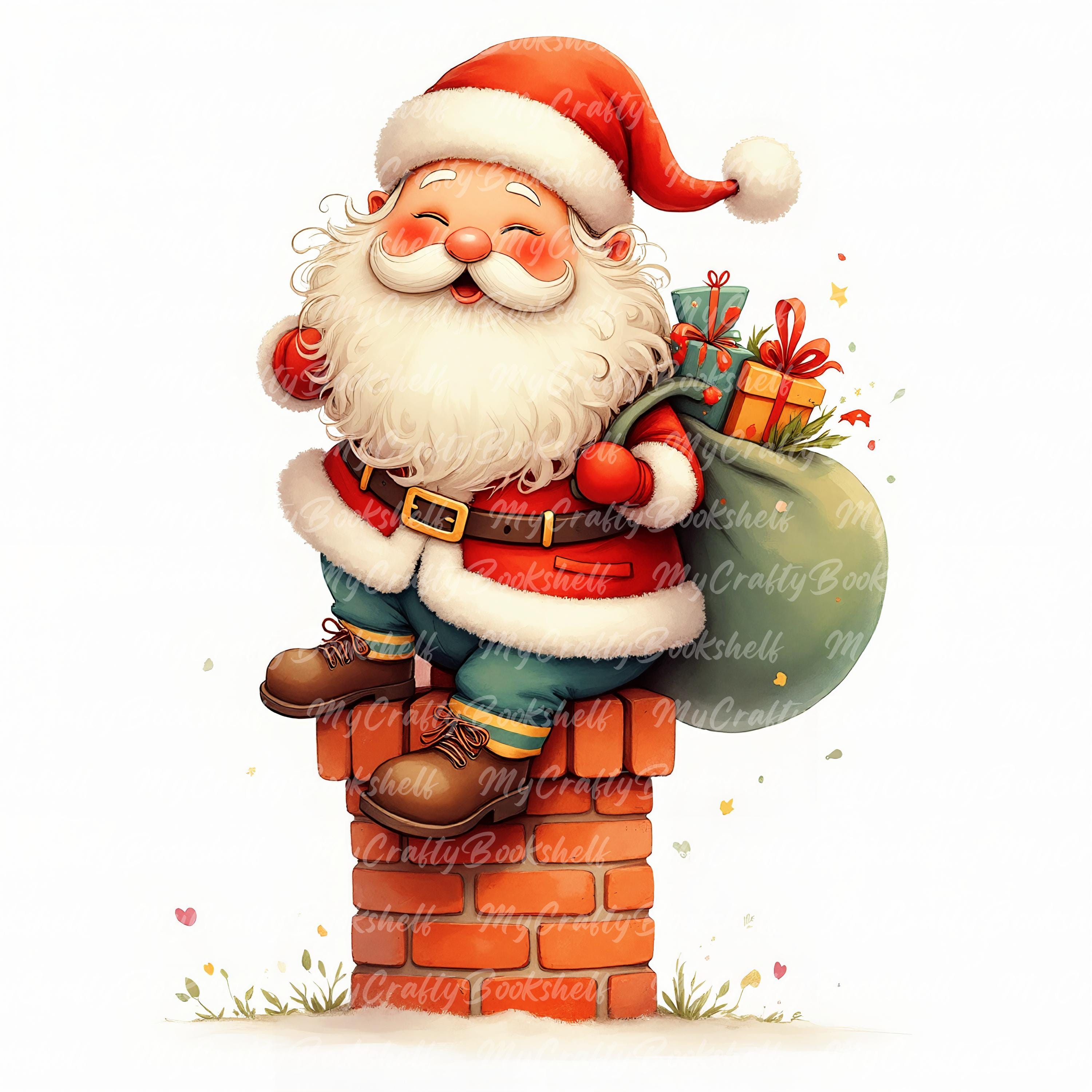 Whimsical Santa Chimney Watercolor Clipart: High-res Pngs (digital ...