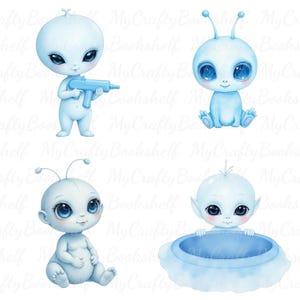 10 Blue Baby Alien Clipart, Cute Alien Clip Art, Nursery Alien PNG ...
