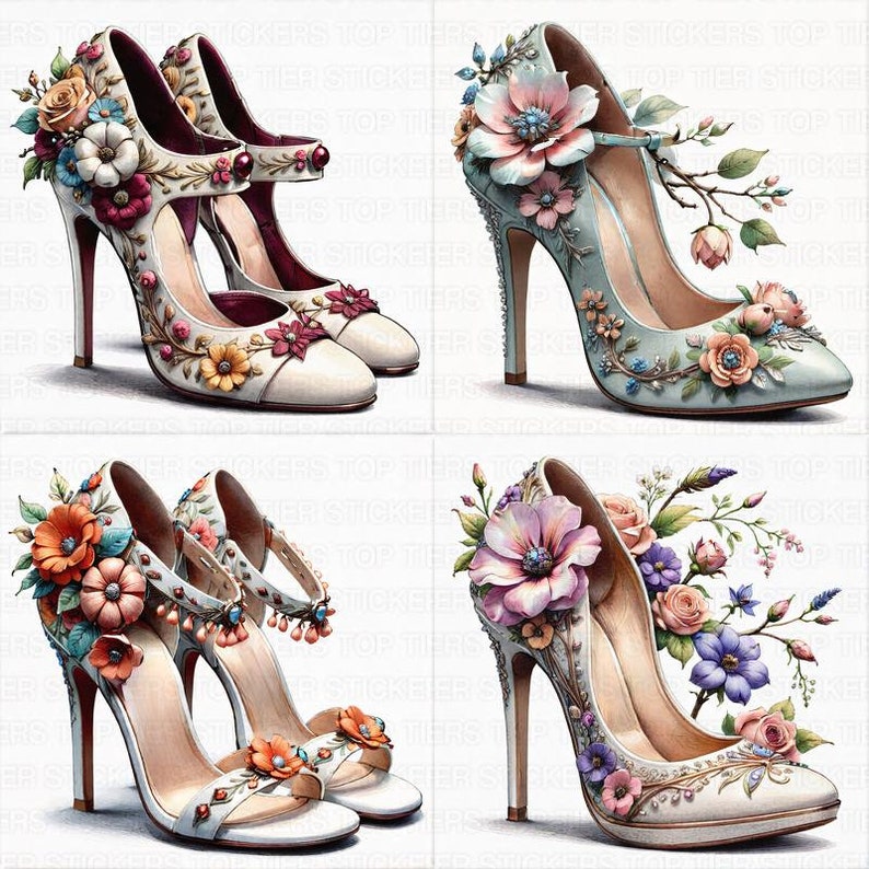 21 Floral Prom Shoes Clipart, High Heels Clipart, Digital Clipart ...