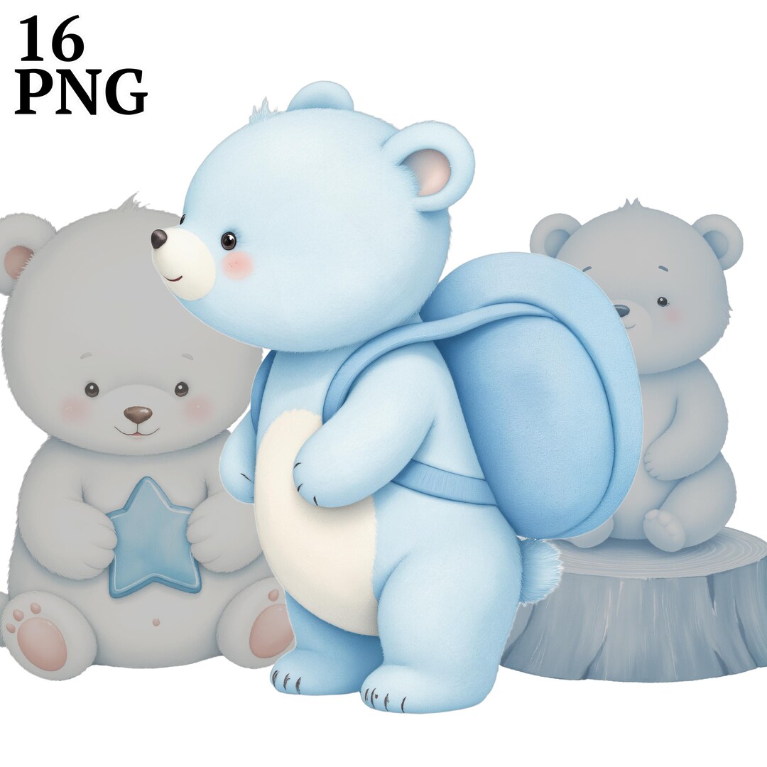 Blue Baby Bear Clipart: Nursery Art, Scrapbook Graphics (digital ...