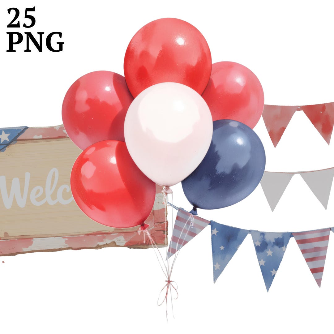 25 Patriotic Summer Clipart, 4th of July Decor Clip Art Kit, PNG for ...