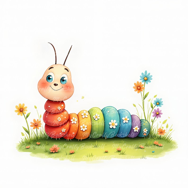 Watercolor Caterpillar Clipart: Whimsical PNG Ephemera (commercial Use ...
