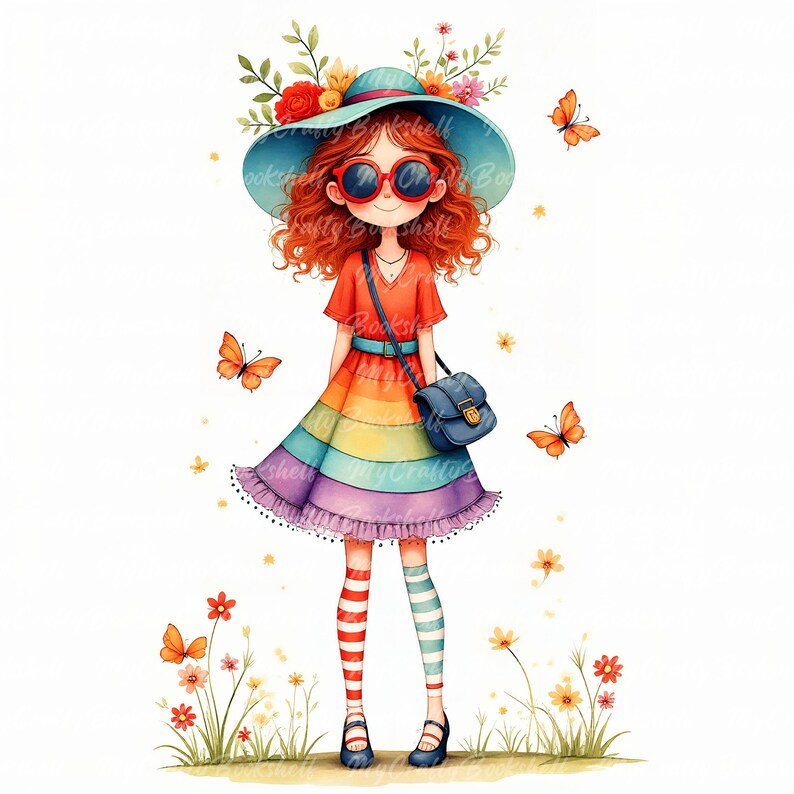 Watercolor Whimsical Lady PNG Clipart: Junk Journal Kit (digital ...