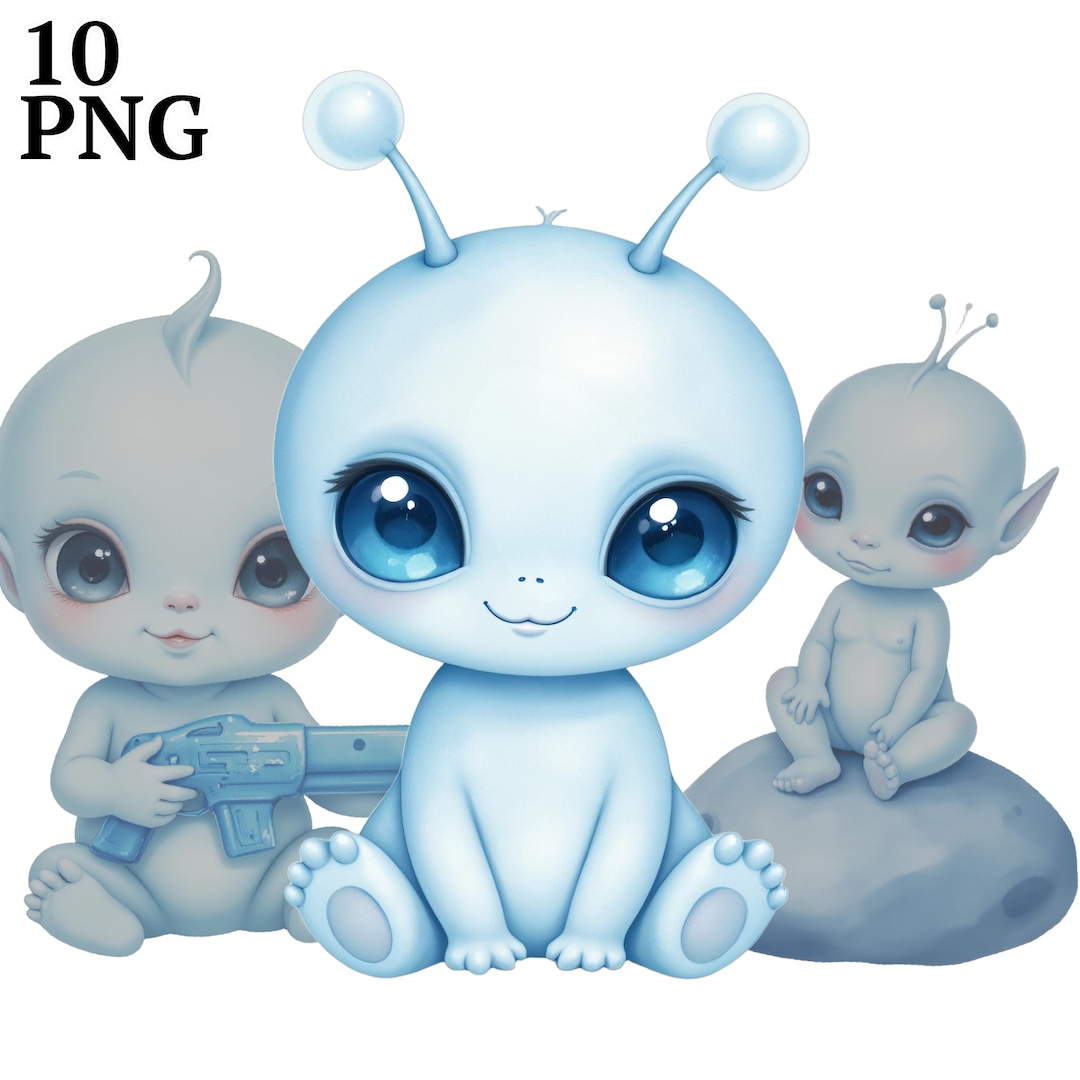 10 Blue Baby Alien Clipart, Cute Alien Clip Art, Nursery Alien PNG ...