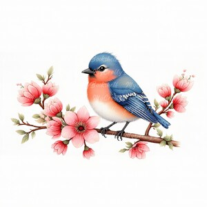 12 PNG Whimsical Birds Clip Art, Birds With Flowers, Cute Birds Digital ...