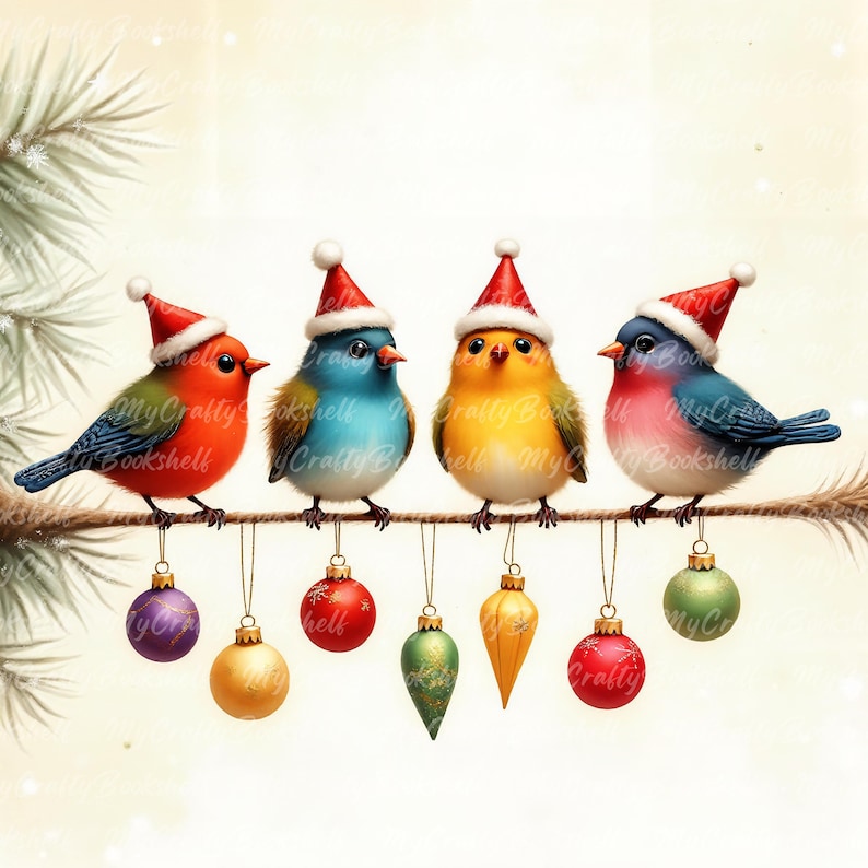Watercolor Christmas Bird Clipart: Whimsical PNG Images (commercial Use ...