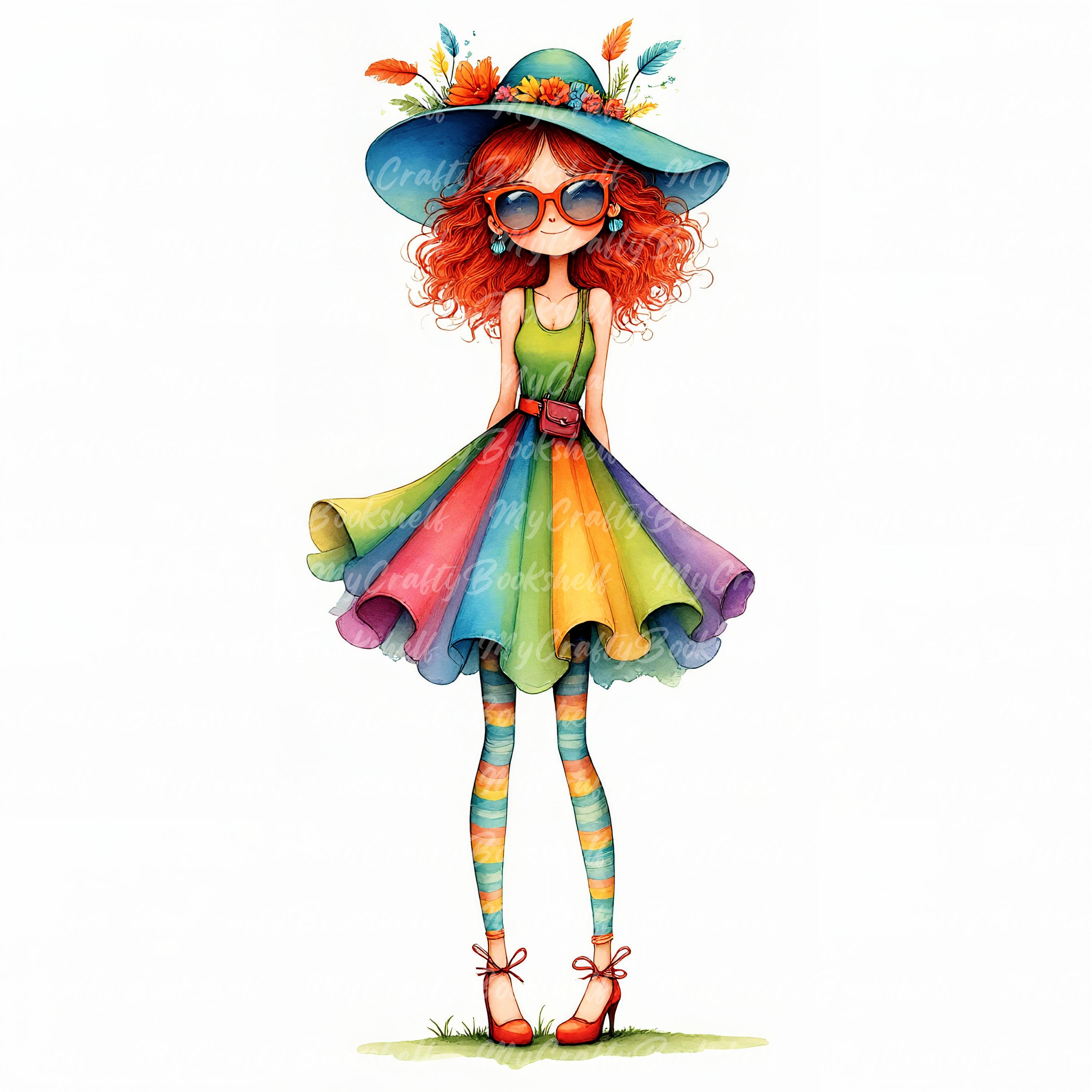 Watercolor Whimsical Lady PNG Clipart: Junk Journal Kit (digital ...
