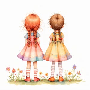 12 Best Friends Little Girls Clip Art Kit High Res Watercolor Jpgs for ...