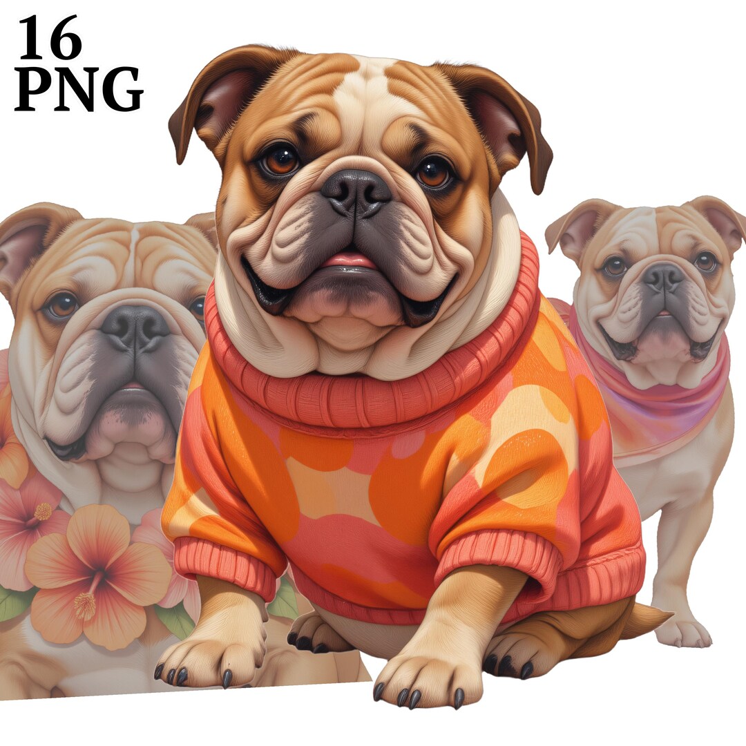 16 Bulldog Clipart, Cute Orange & Coral Bulldogs Clip Art Kit, High Res ...