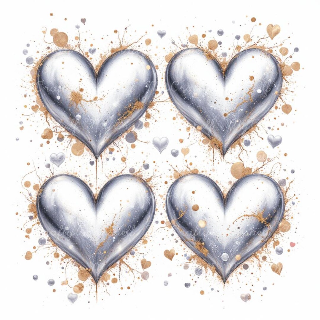 13 Silver Heart Clipart, Valentines Clipart, Printable Watercolor ...