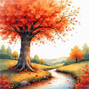 Autumn Maple Trees Clipart Bundle: Watercolor Fall Forest (digital ...