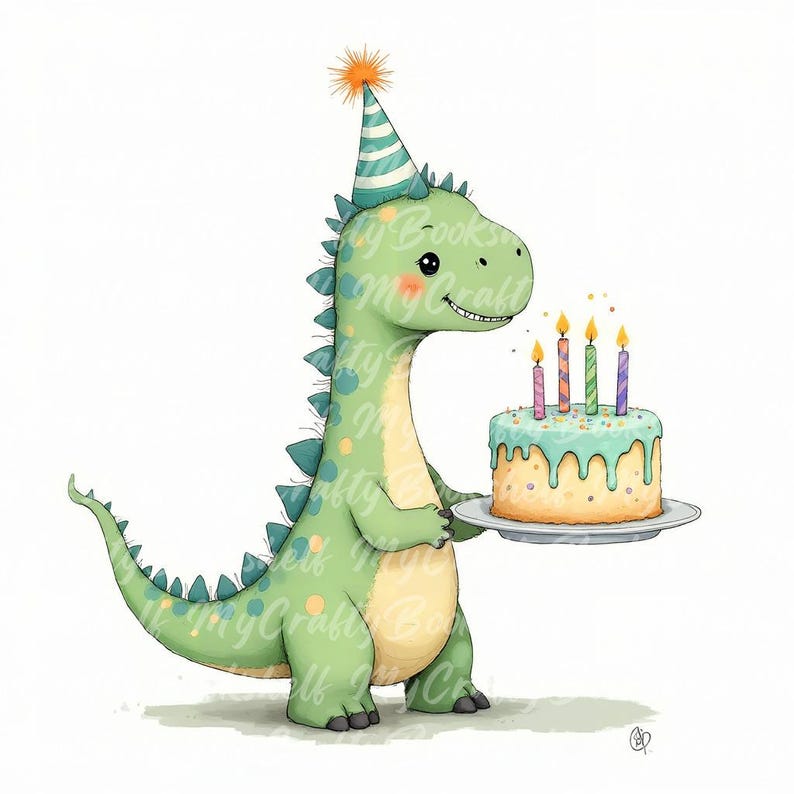 Cartoon Dinosaur Clipart: Watercolor Birthday PNG (digital Download) - Etsy