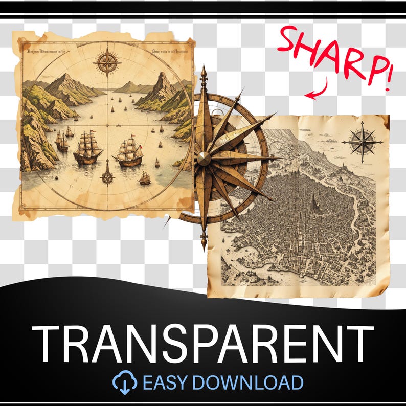 19 Antique Maps Clipart, Vintage Map Clip Art PNG for Junk Journal ...