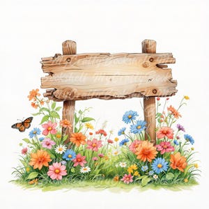 Watercolor Wooden Sign Clipart: Rustic PNG Graphics (digital Download ...