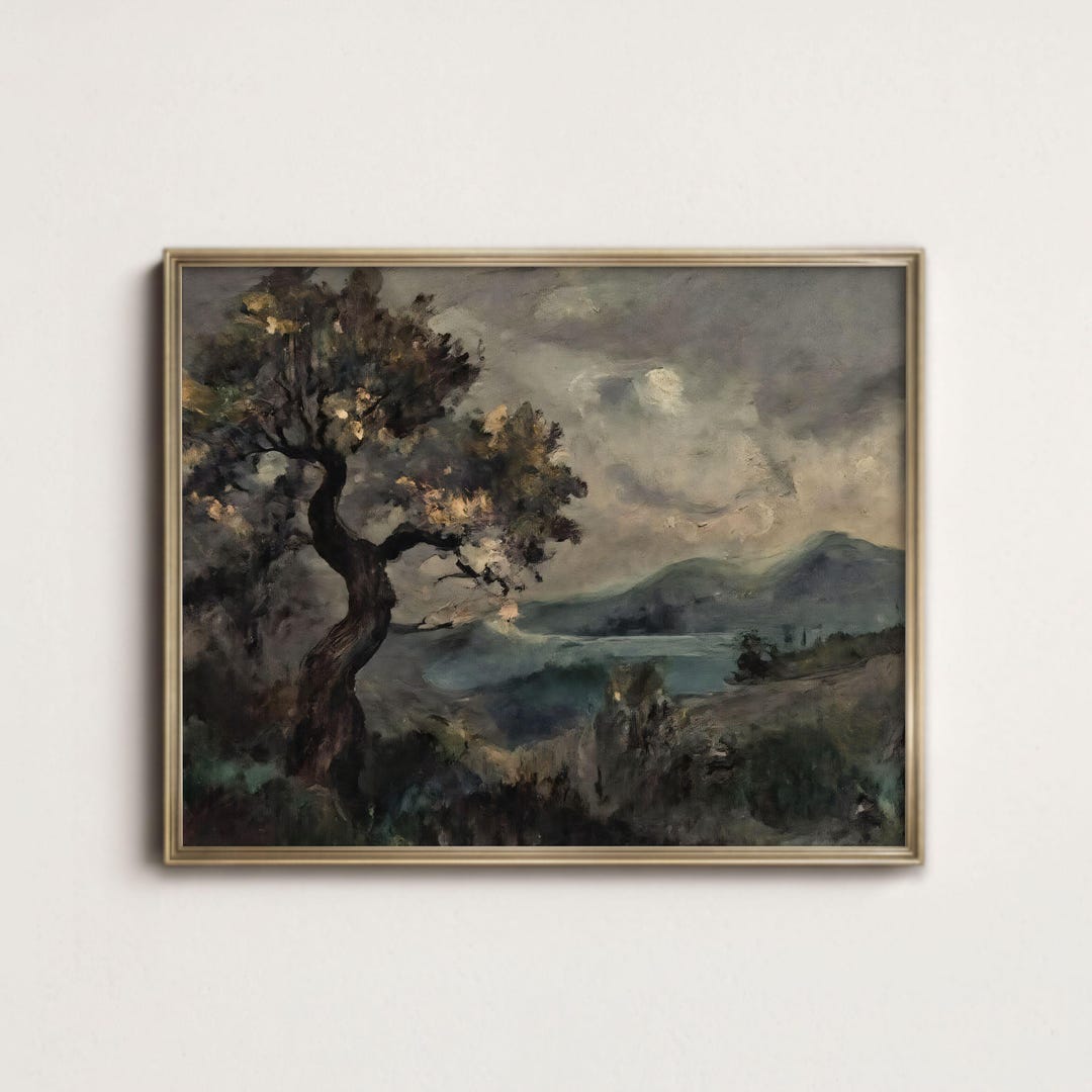 Vintage Stormy Tree Landscape Art Print: Dark Academia Fall Decor ...