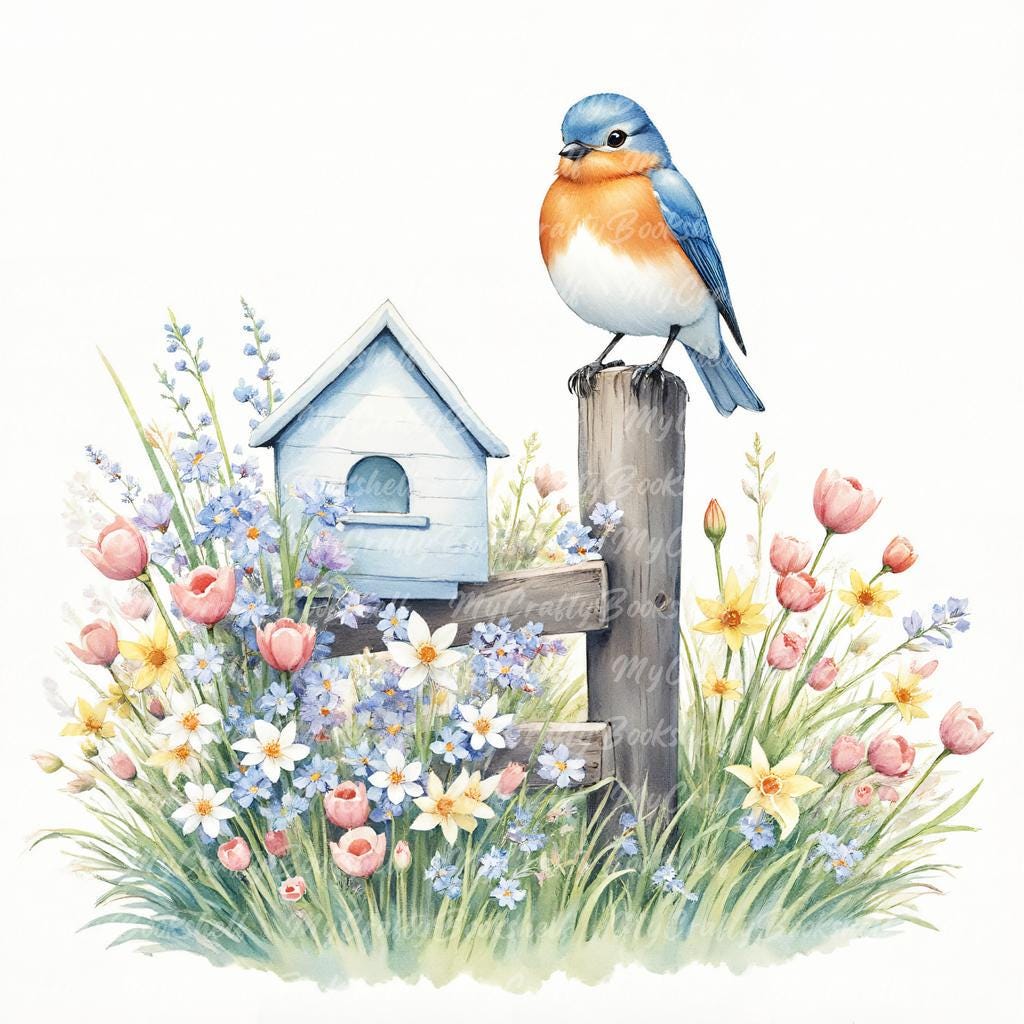 Watercolor Spring Flower Clipart Set: Printable Flowerbed Pngs (digital ...