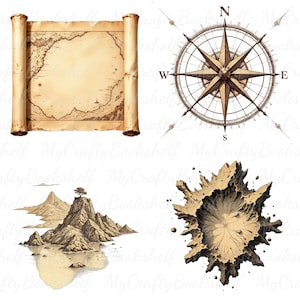 19 Antique Maps Clipart, Vintage Map Clip Art PNG for Junk Journal ...