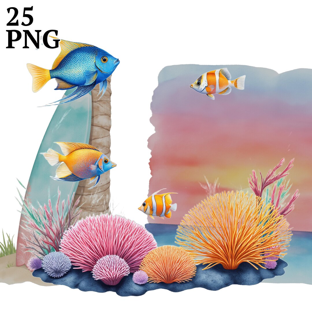 25 Tropical Beach Watercolor Clipart, Paradise Clip Art Bundle, Digital ...