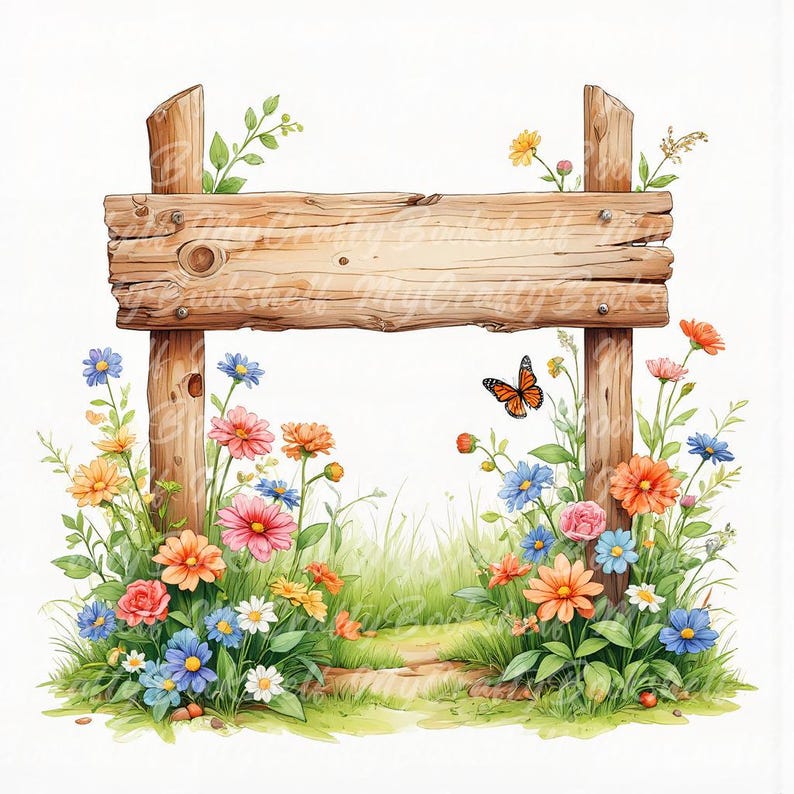 Watercolor Wooden Sign Clipart: Rustic PNG Graphics (digital Download ...
