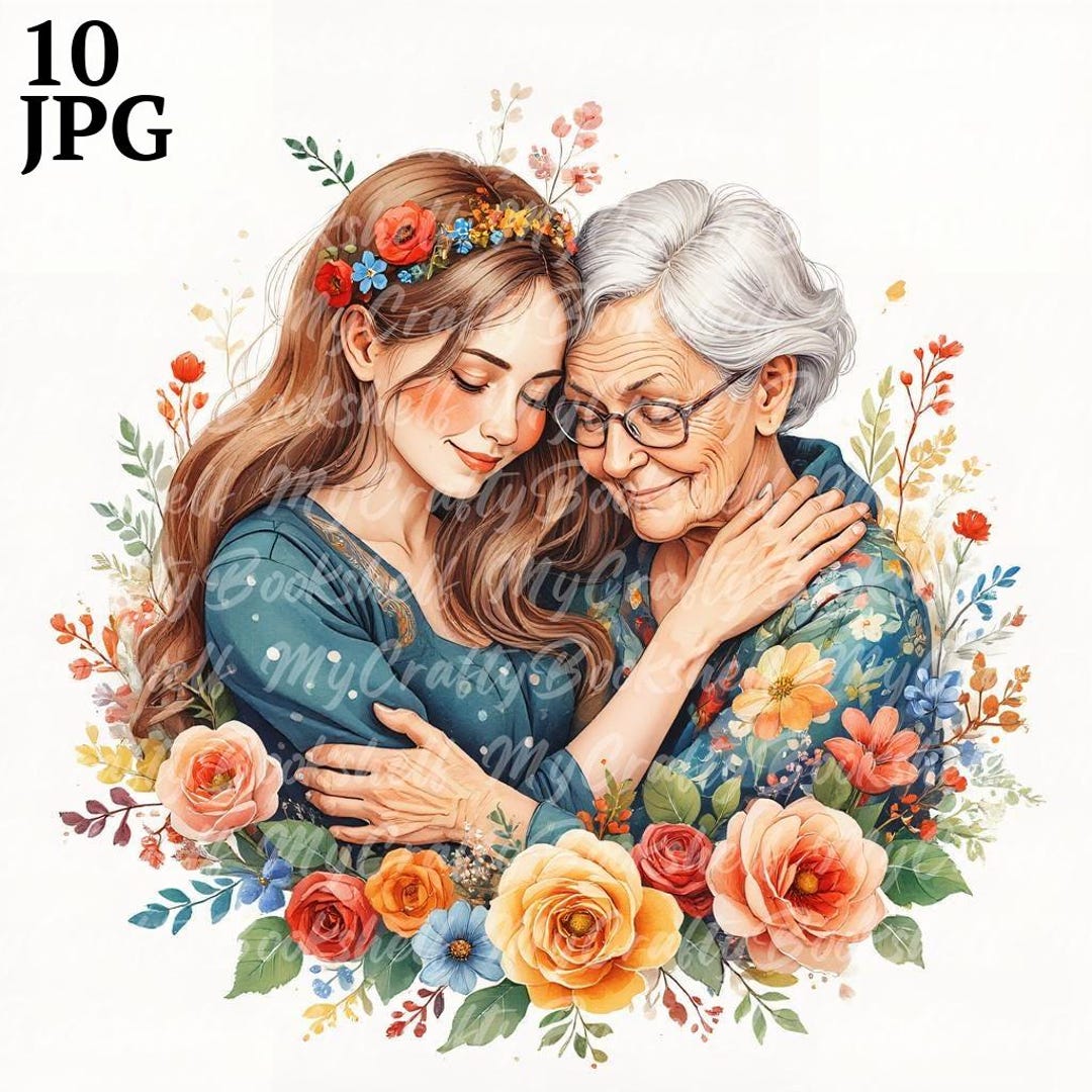 10 Mothers Day Clipart, Mother and Daughter Print, Printable Watercolor ...