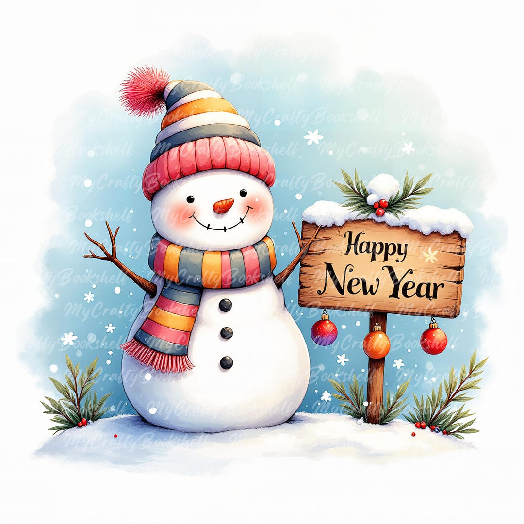 8 Quirky Snowman Clip Art, Watercolor New Year Clipart PNG, Junk ...