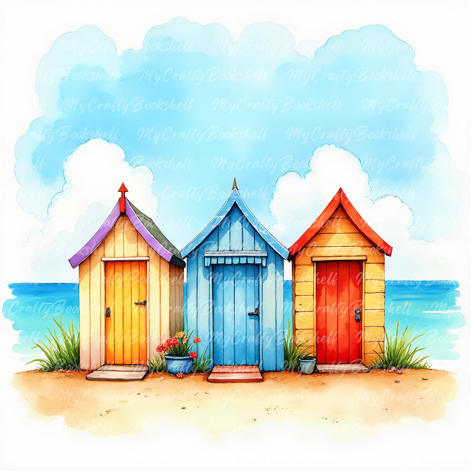 14 Jpgs Beach Hut Clipart, Commercial Use, Whimsical Ephemera ...