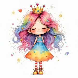 Whimsical Princess Clipart: Watercolor Queen PNG, Commercial Use ...