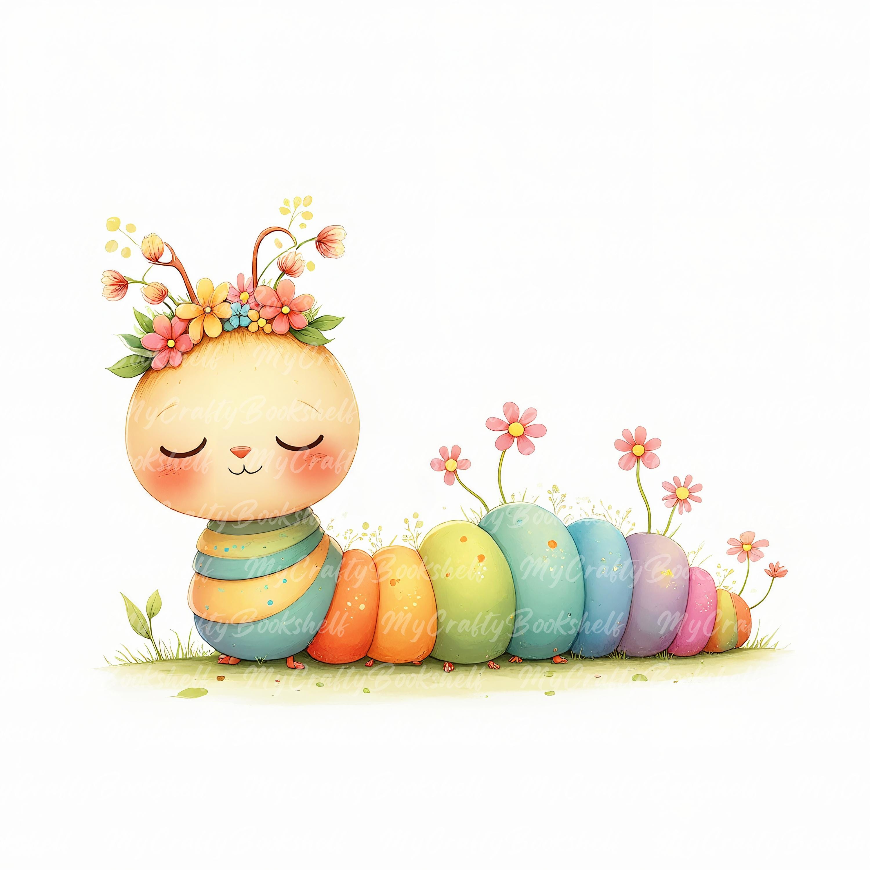 Watercolor Caterpillar Clipart: Whimsical PNG Ephemera (commercial Use ...