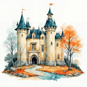11 Princess Castle Clipart, Printable Watercolor Clipart, High Quality ...