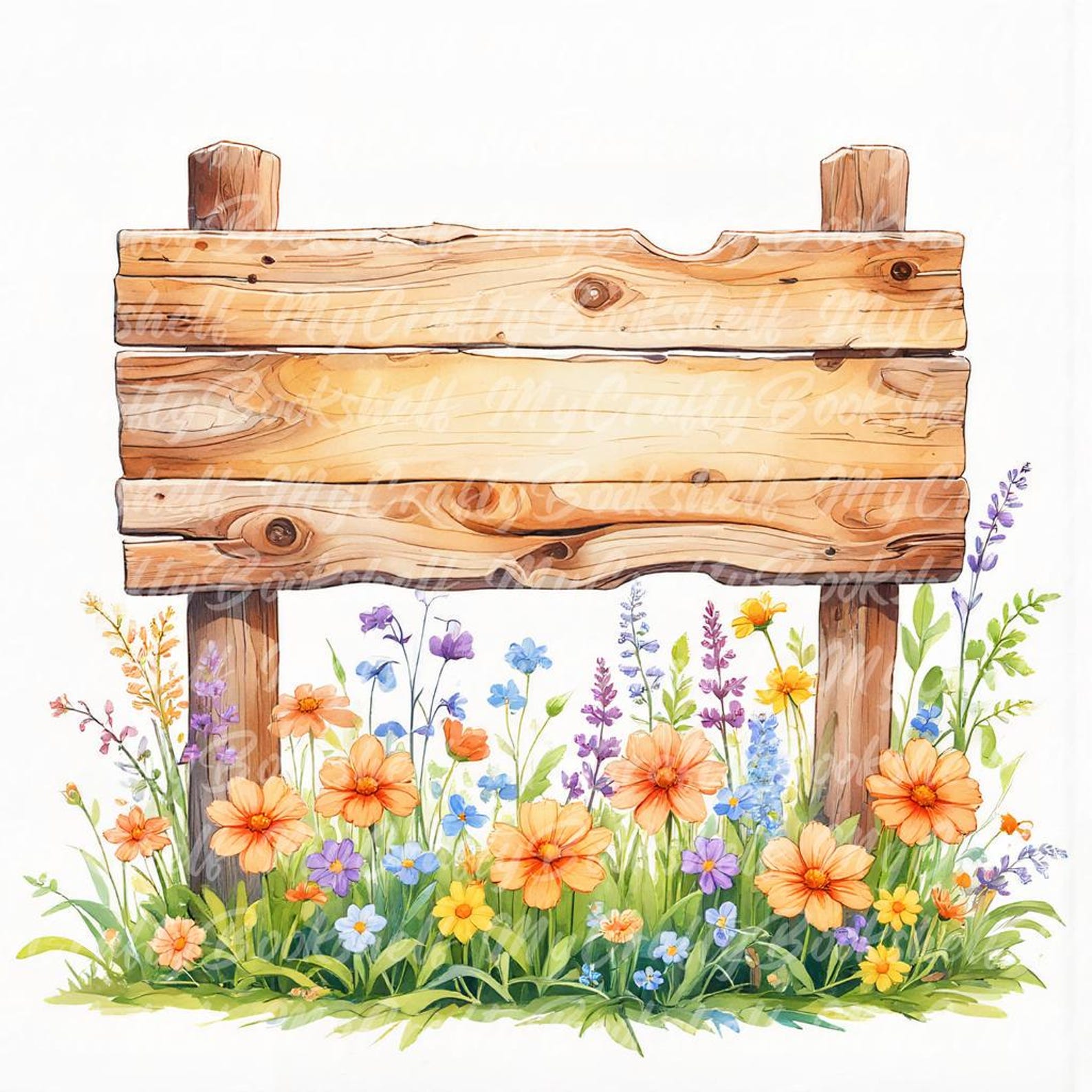 12 Wooden Sign Clipart, Rustic Wood Sign, Printable Watercolor Clipart ...