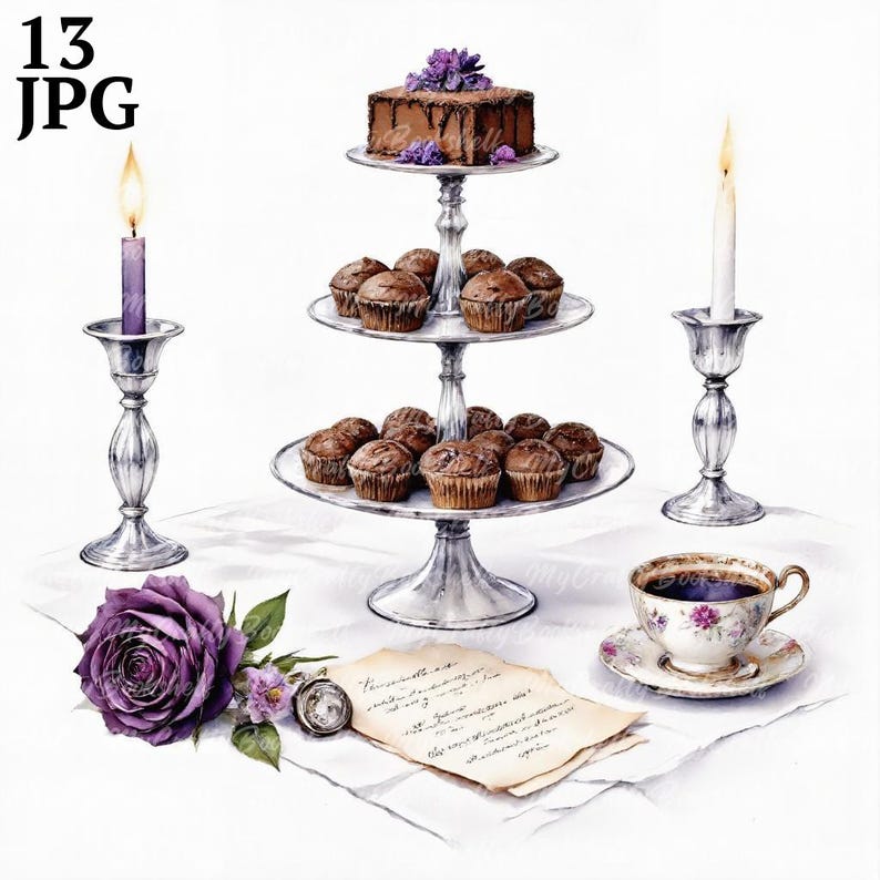 Victorian Tea Party Clipart: Gothic Watercolor Pngs (digital Download ...