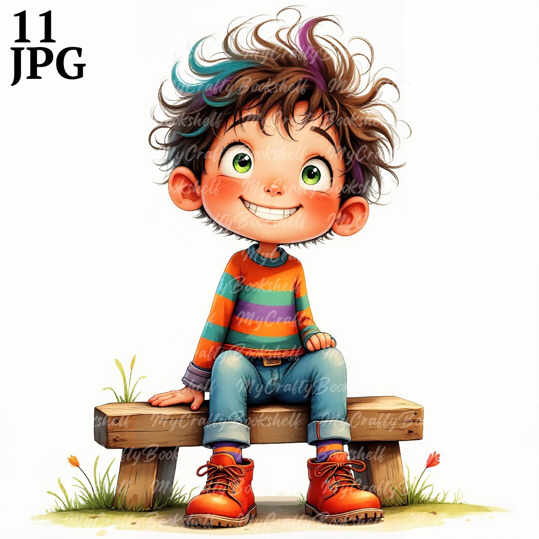 Quirky Brothers Watercolor Clipart: Whimsical Boys PNG (digital ...