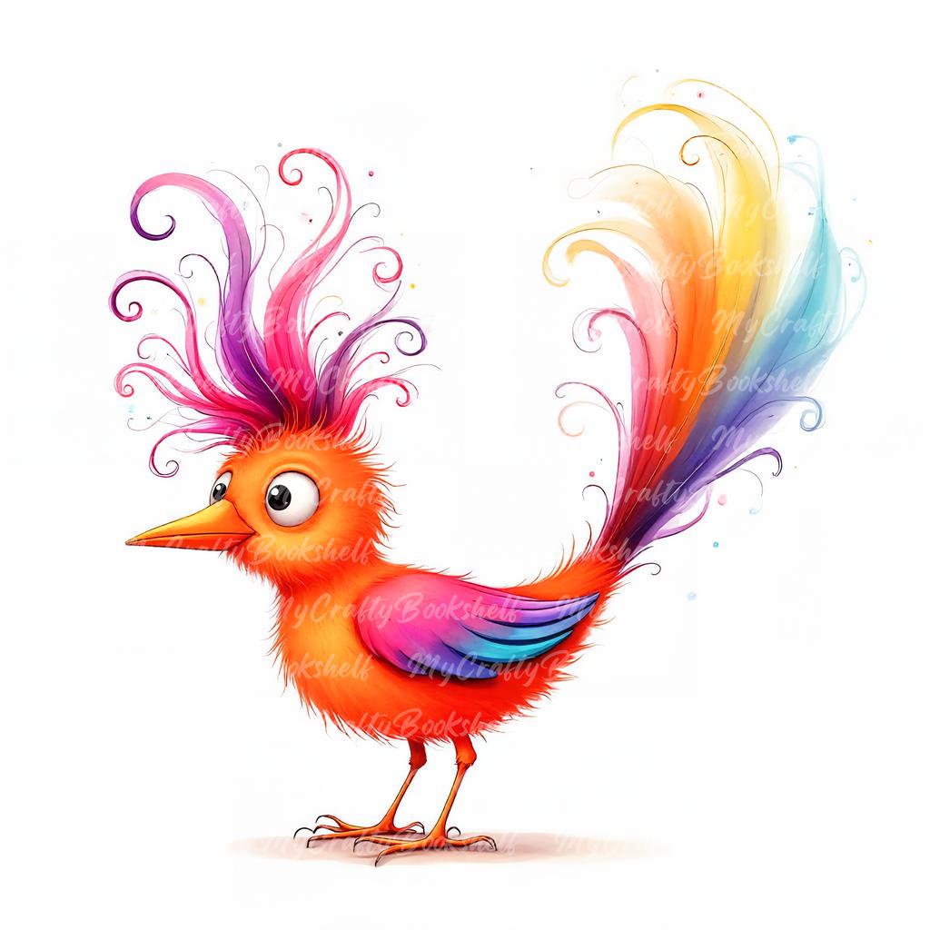 Whimsical Birds Watercolor Clipart: Funny PNG Images (digital Download ...