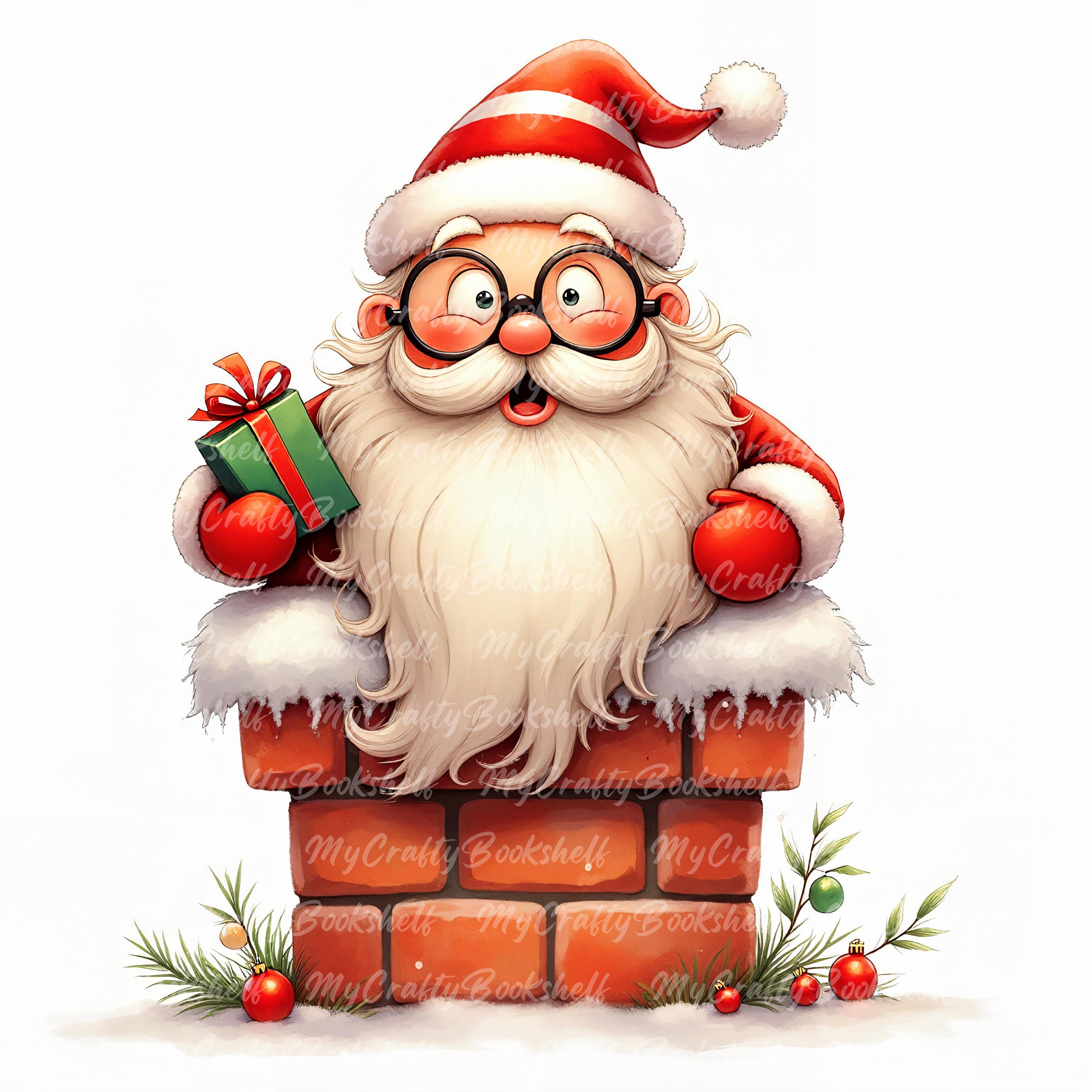 Whimsical Santa Chimney Watercolor Clipart: High-res Pngs (digital ...