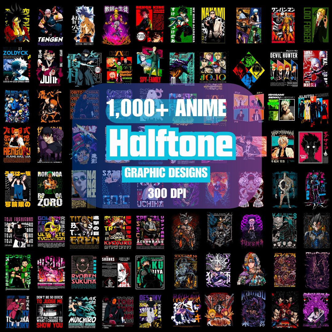 Newest Anime HALFTONE Graphic Designs | Anime PNG | Print on Demand ...