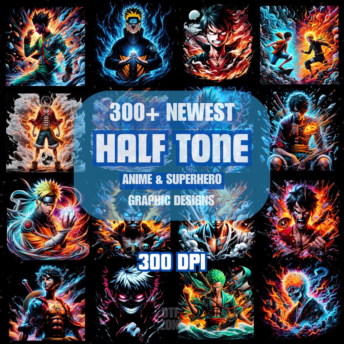 The Newest Anime Halftone 2026 Graphic: 300+ Png Bundle Design for ...